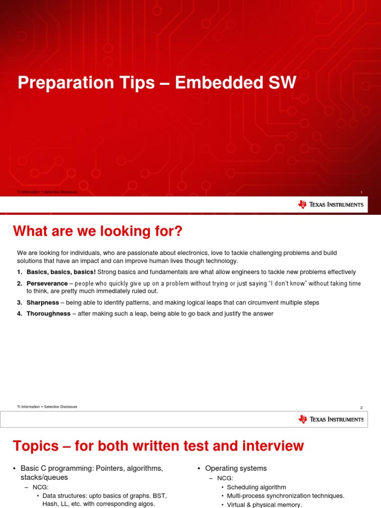 Prep For TI - Embedded SW (With Sample Questions) | PDF | Variable (Computer Science) | Computer ...