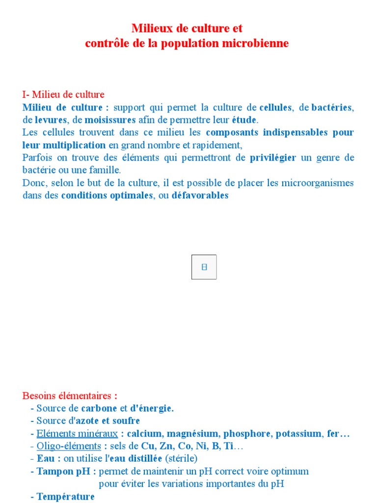 TD1 Mil de Cult Et Controle de Pop Microb | PDF | Milieu de culture | Bactérie