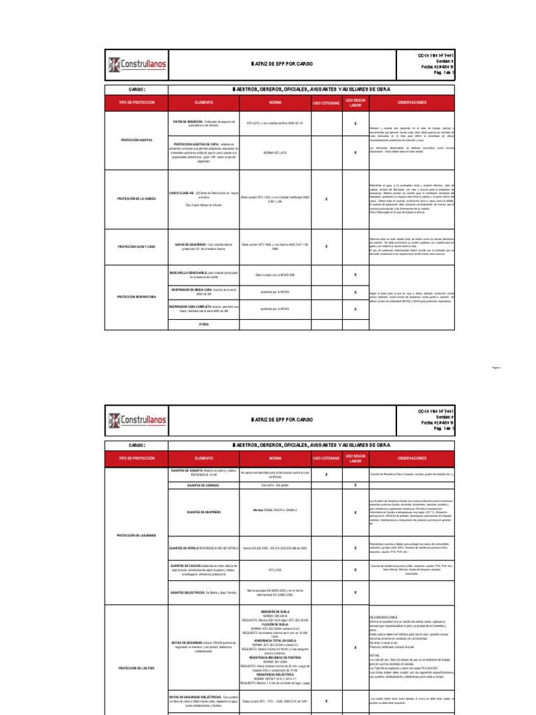 4.1 CC-3011681-FT-007 Matriz EPP OBRA CIVIL | PDF | Sector secundario de la economía | Materiales