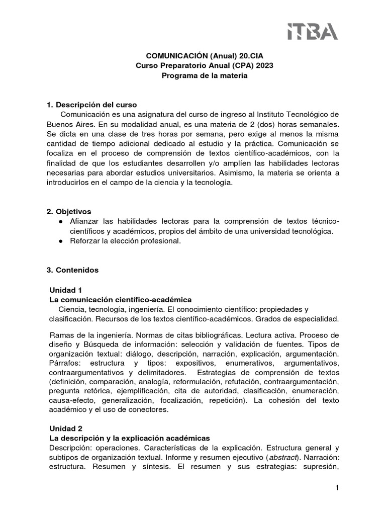 Programa de Comunicación Anual ITBA 2023 | PDF | Evaluación | Maestros