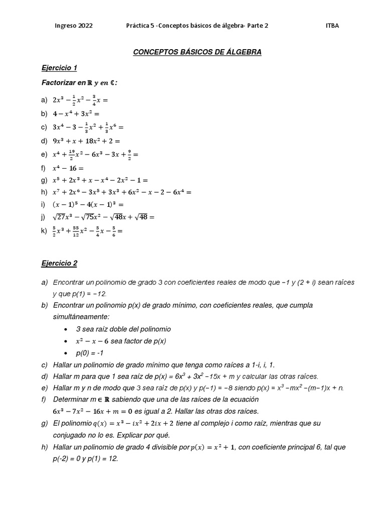 P5 - Conceptos Básicos de Álgebra - Parte 2 | Descargar gratis PDF | Factorización | Conceptos ...