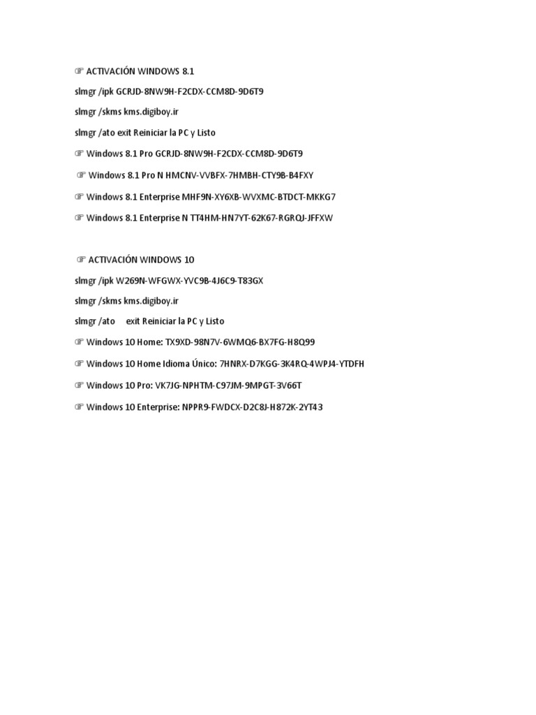 Activación Win 8 y Win 10 | PDF