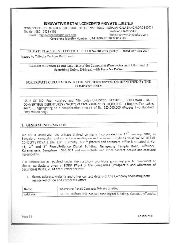 Prospectus or Information Memorandum or Private Placement Offer Letter ...