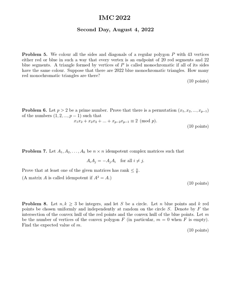 Imc 2022 Day 2 Questions | PDF | Science & Mathematics