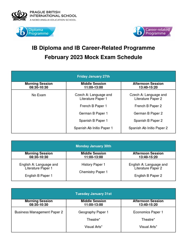 IB Mock Exam Schedule 23 | PDF | Science