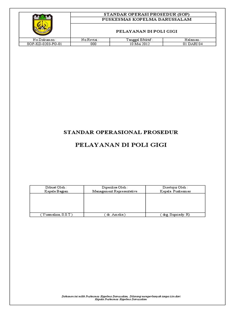 01 SOP Pelayanan Poli Gigi | PDF