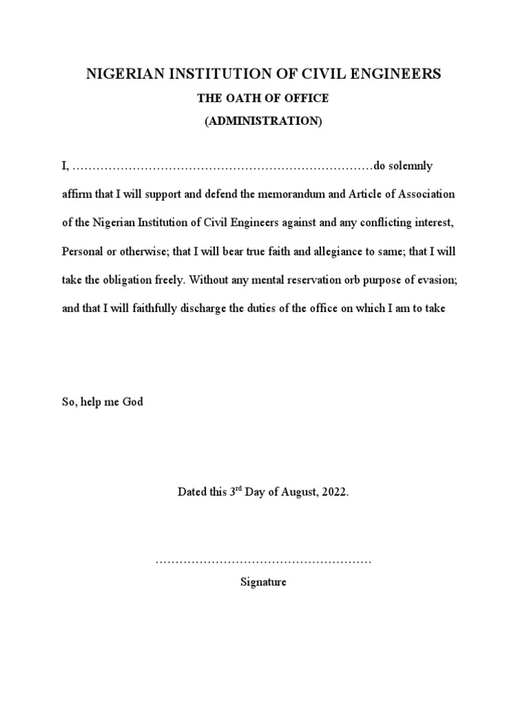 Oath of Office for Civil Engineers | PDF