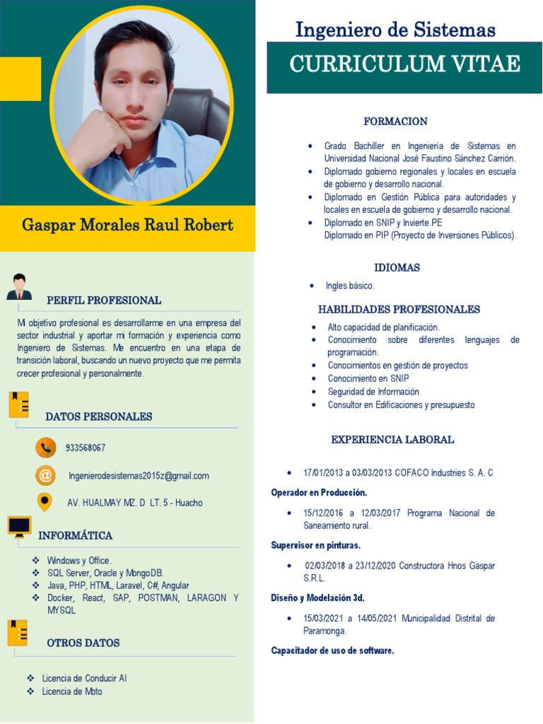 CV Gaspar Morales Raul Robert | PDF | Mi sql | Desarrollo de software