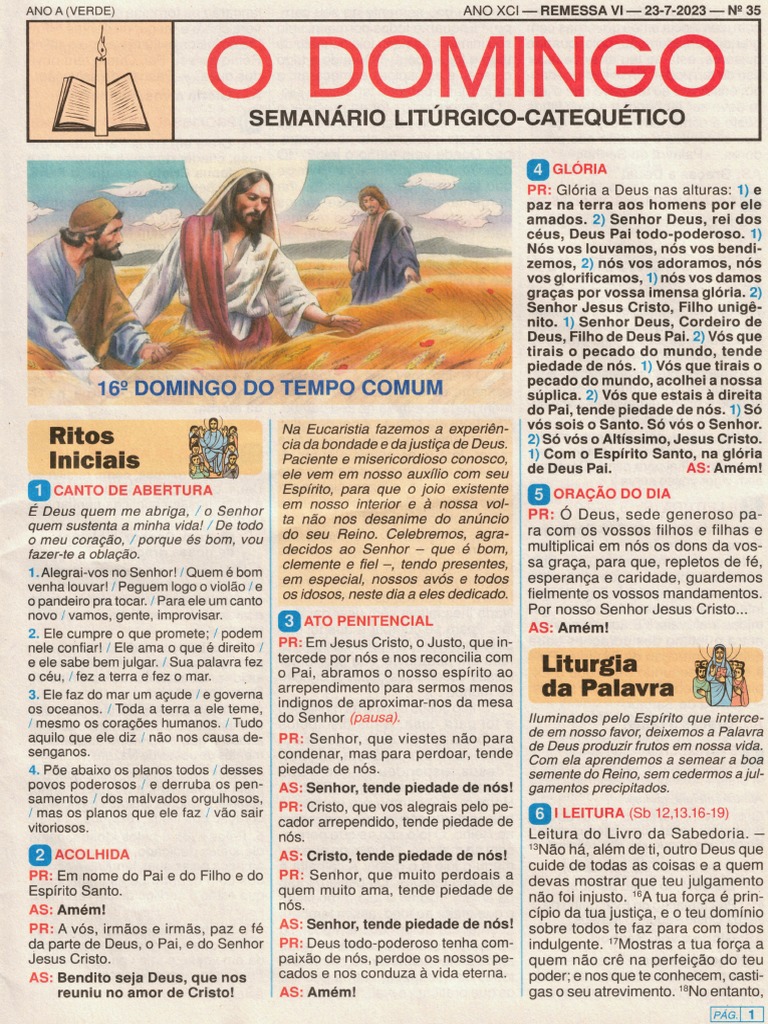 Folheto - 23-07-23 - 16º Domingo Do Tempo Comum | PDF