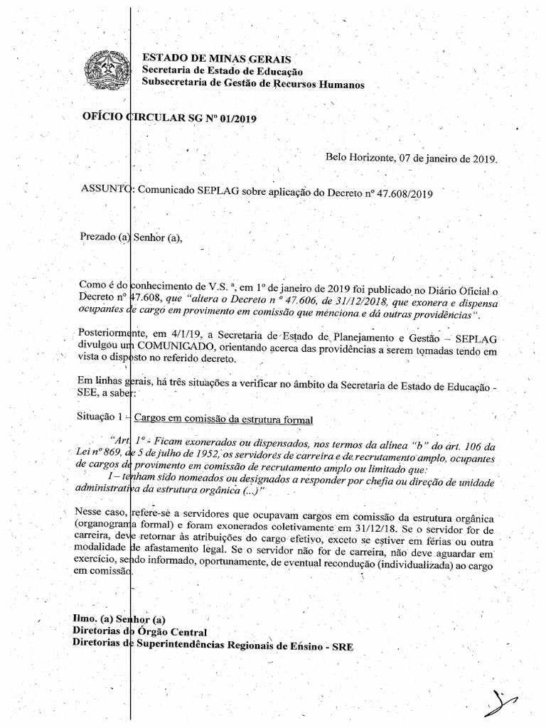 Ofício Circular SG #01-2019-Comunicado SEPLAG Sobre Aplicação Do ...