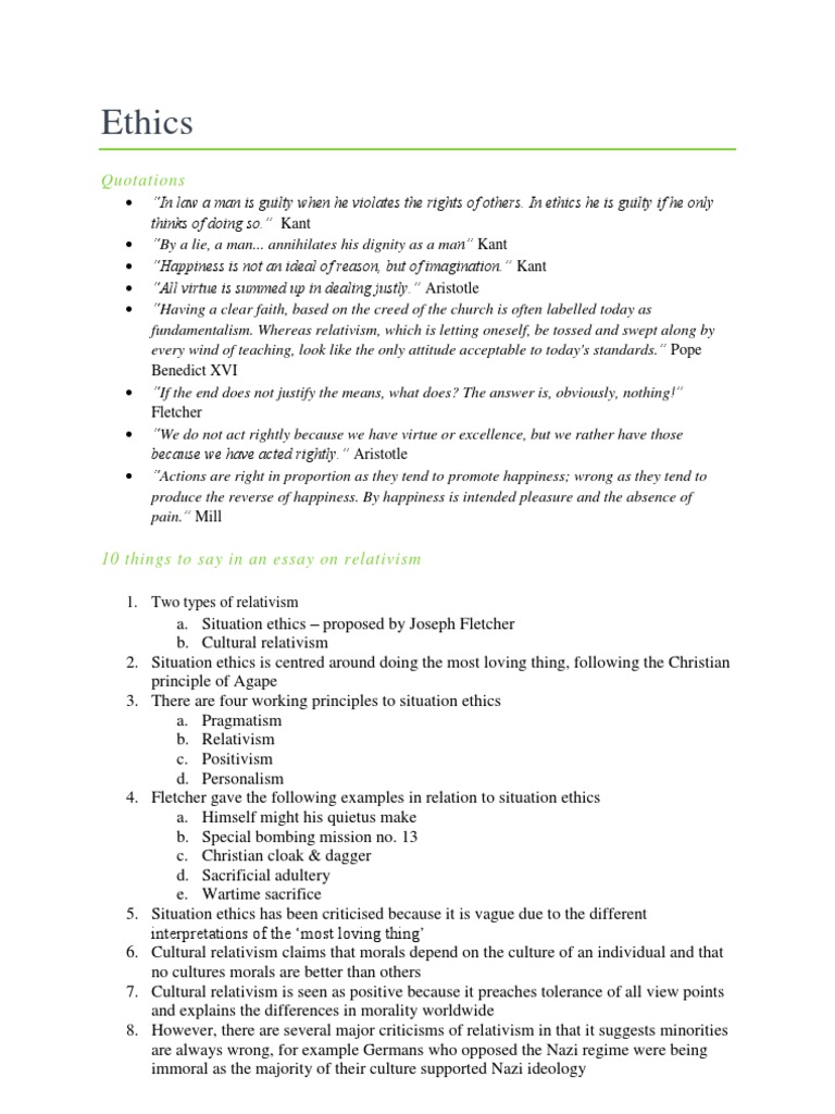 Ethics Revision Easter Work | PDF | Relativism | Immanuel Kant