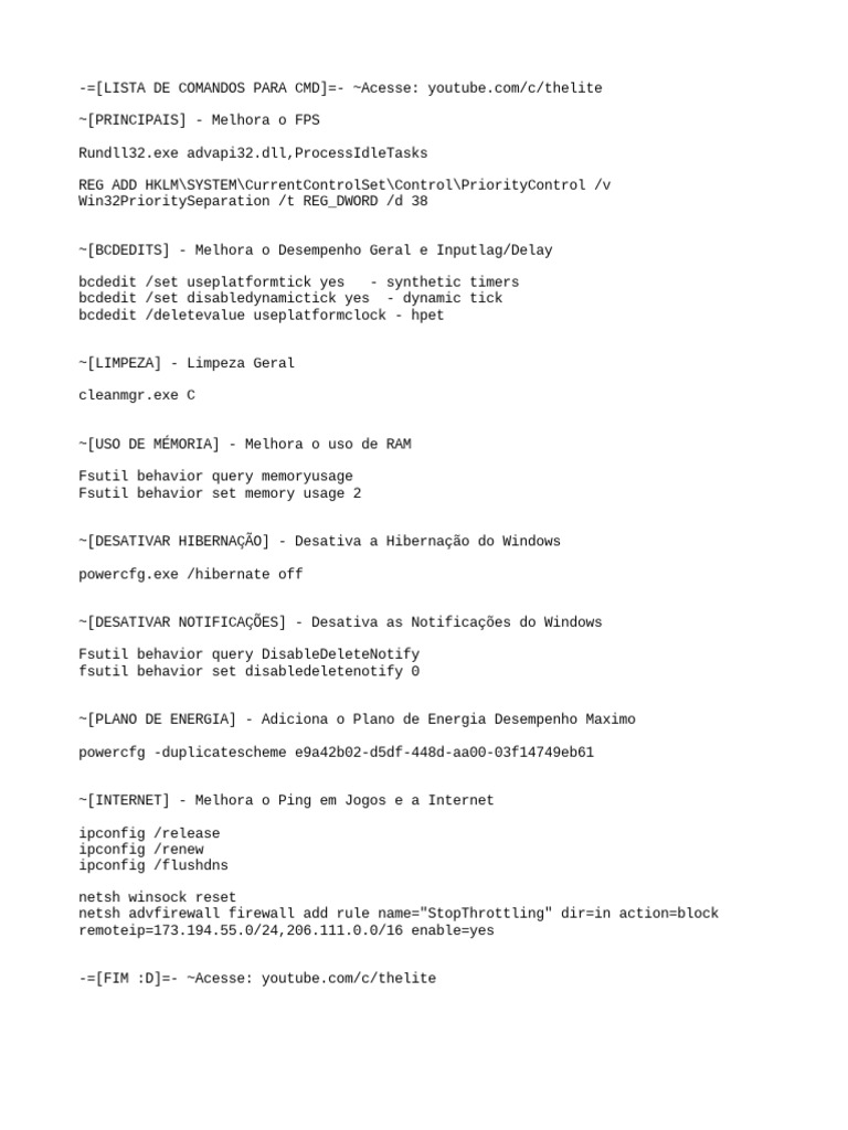 Melhores Comandos de CMD (Aumente FPS) - TheLite | PDF | Negócios ...