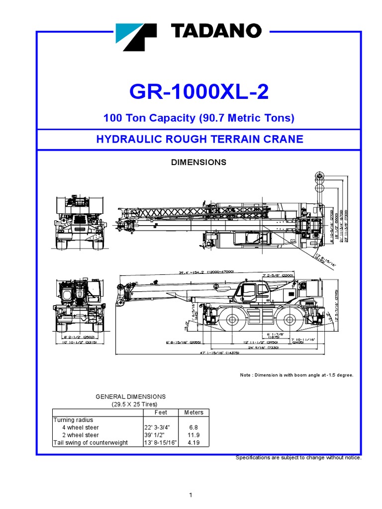 Tadano GR - 1000 XL - 2 | PDF | Axle | Crane (Machine)
