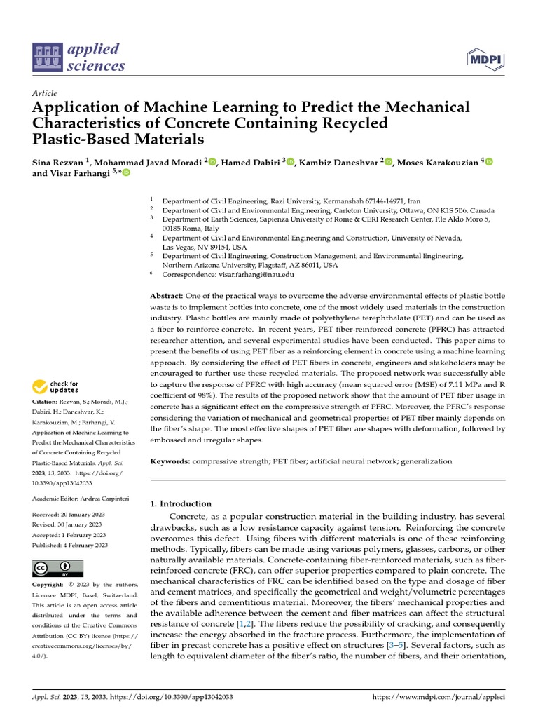 Application of Machine Learning To Predict The Mechanical Characteristics of Concrete Containing ...