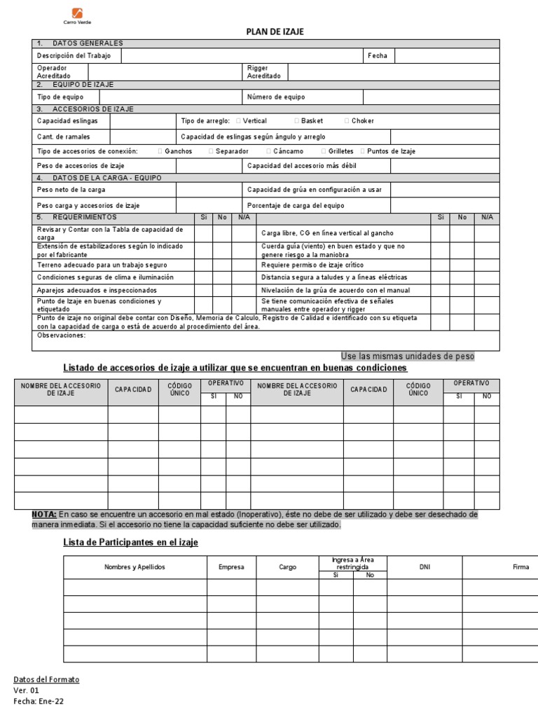 Formato #01 Plan de Izaje | PDF