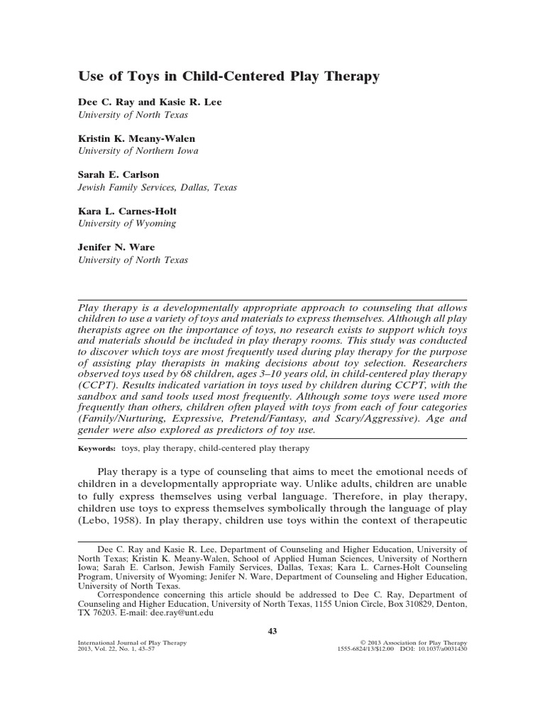 2013 Ray Et Al Use of Toys in CC Play Therapy | PDF | Play Therapy ...