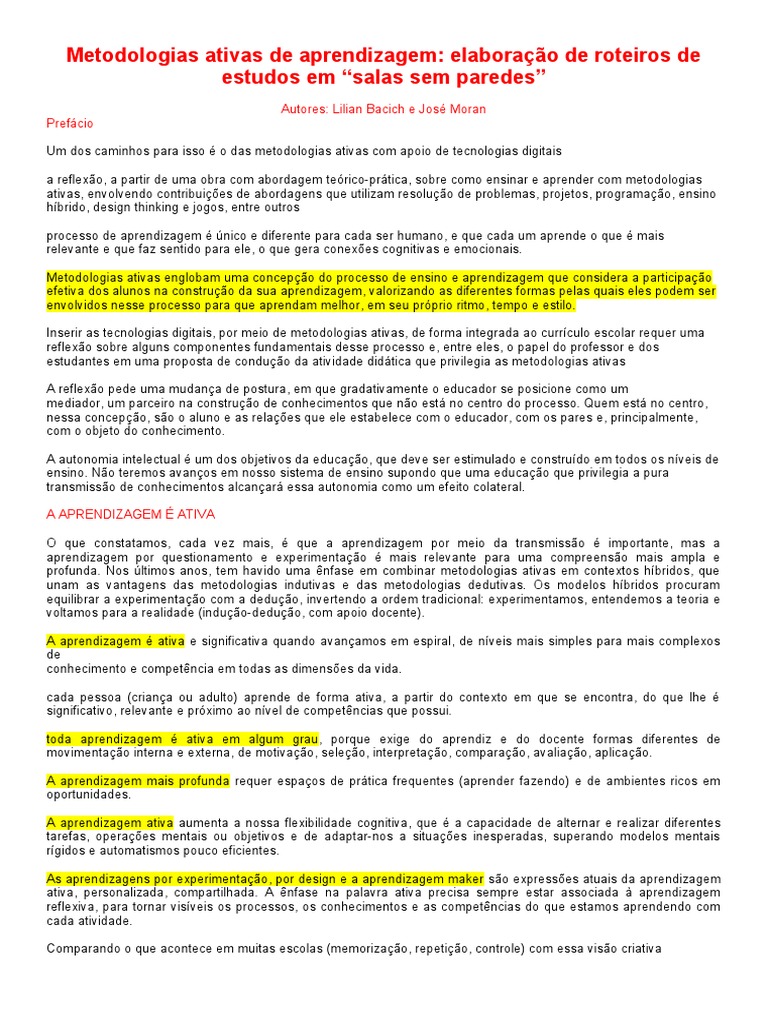Metodologias Ativas de Aprendizagem: Elaboração de Roteiros de Estudos ...