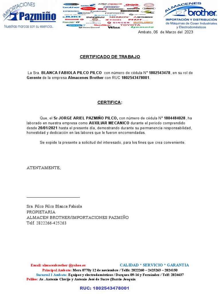 Certificado de Trabajo | PDF