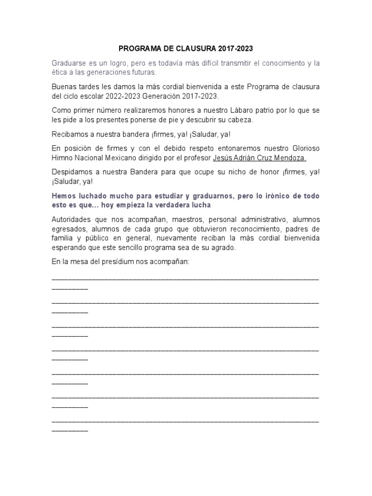 Programa de Clausura | PDF