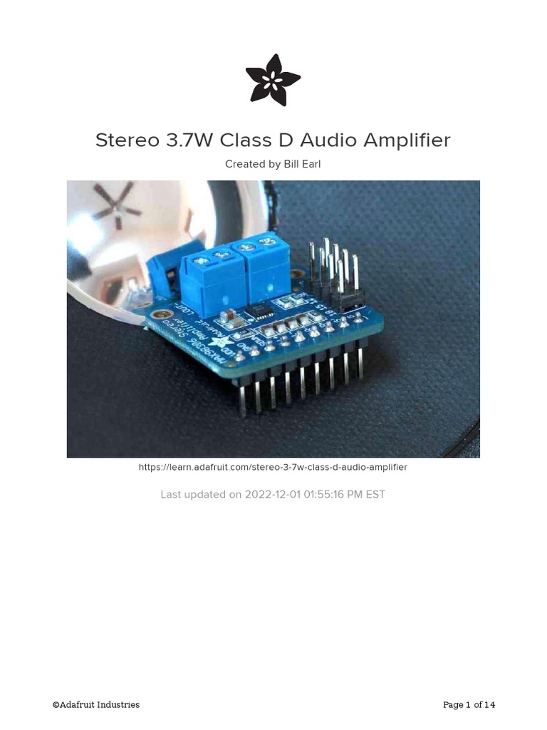 Stereo 3 7w Class D Audio Amplifier | PDF | Amplifier | Loudspeaker