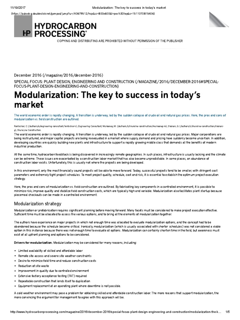 Modularization The Key To Success In Todays Market Pdf Building