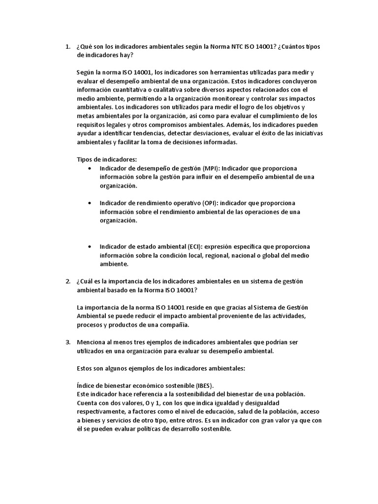 Indicadores de Erlin lauraNTC ISO 14001 | PDF | Sustentabilidad | Entorno natural