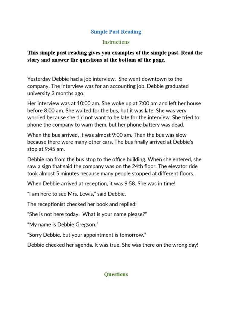 Reading Simple Past | PDF