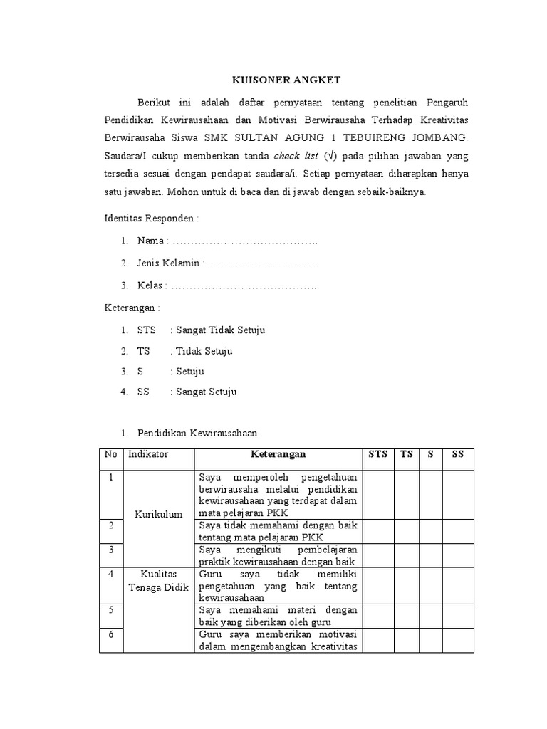 Kuisoner Angket | PDF