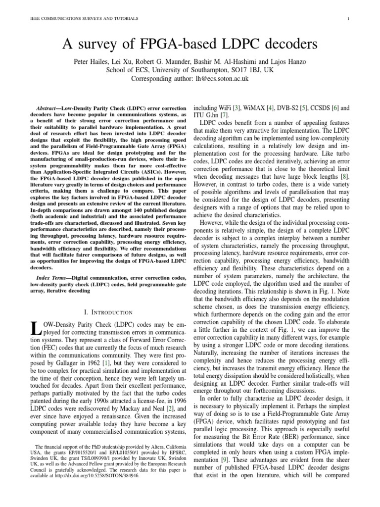LDPCFPGASurvey | Download Free PDF | Low Density Parity Check Code | Field Programmable Gate Array