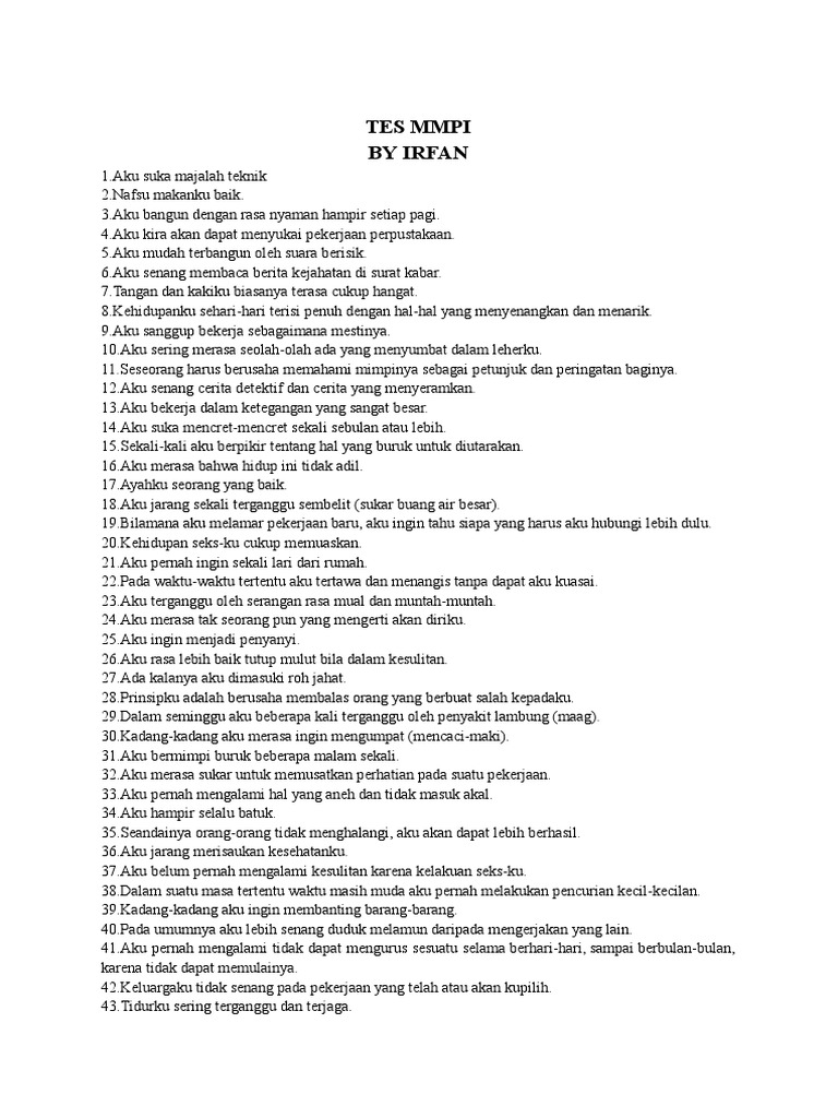 Tes MMPI by Irfan | PDF | Pengembangan Diri