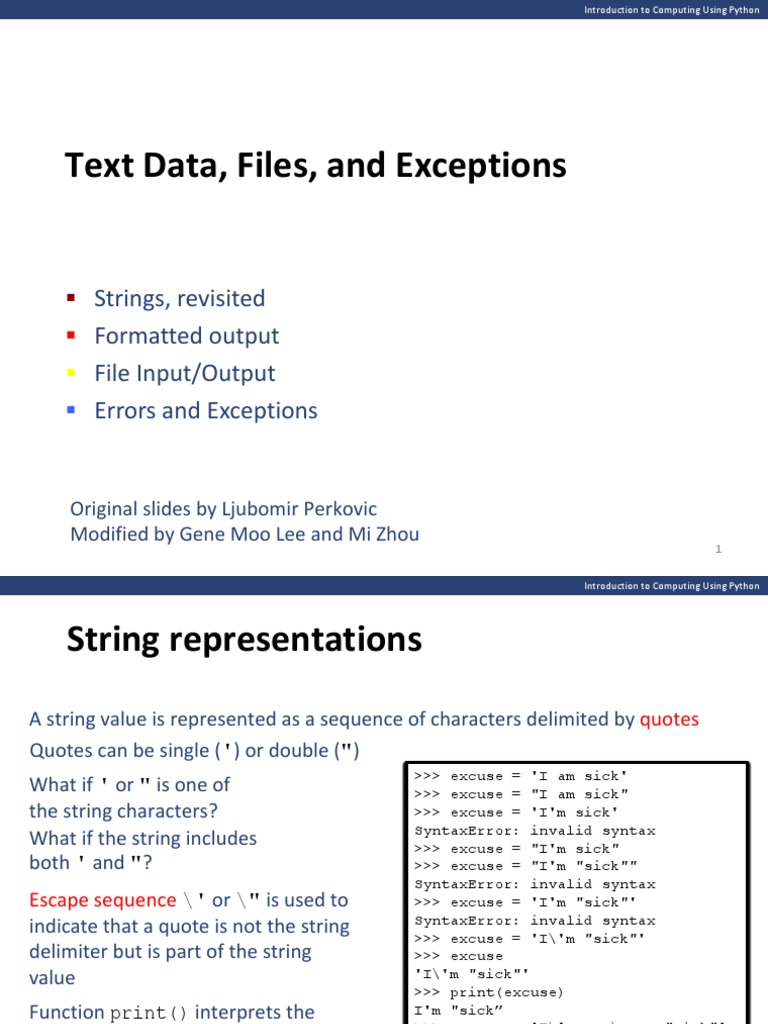 Text Data, Files, and Exceptions | PDF | Computer File | Text File Text Data, Files, and Exceptions | PDF | Computer File | Text File