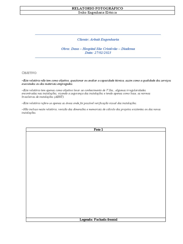 Modelo Relatorio Fotografico Download Grátis Pdf Engenharia