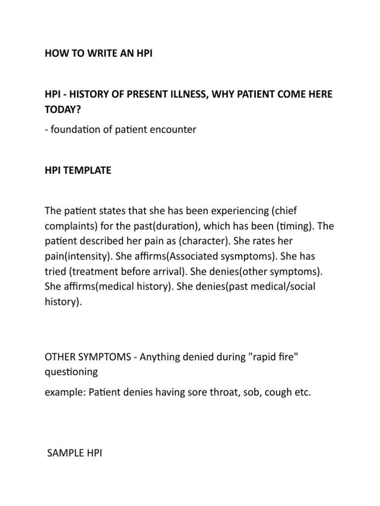 How To Write An Hpi | Download Free PDF | Pain | Thorax