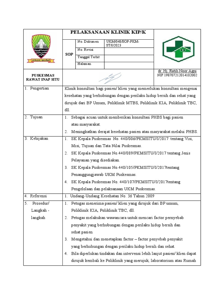 SOP Klinik Kesehatan dan Pemberdayaan Masyarakat | PDF