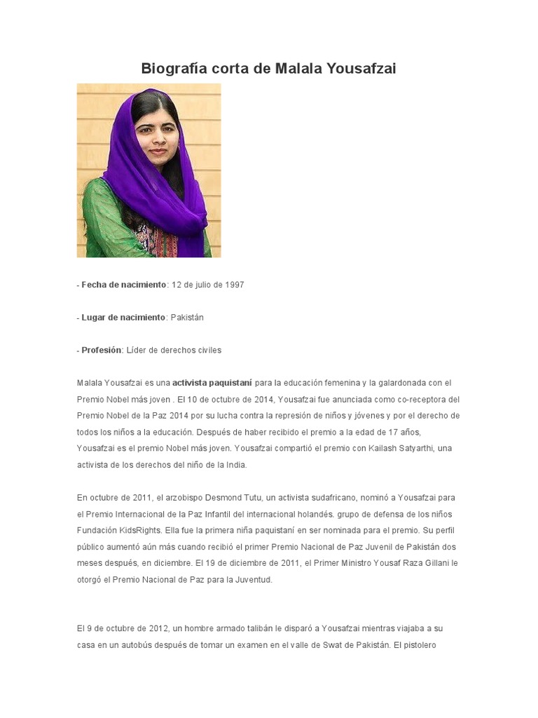 Biografía Corta de Malala Yousafzai | PDF