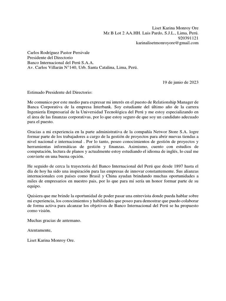 Carta de Presentación UTP para Empleabilidad | PDF