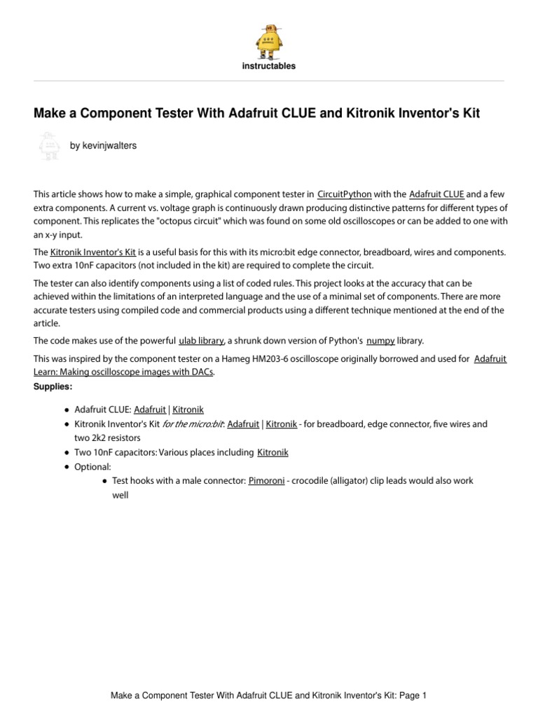 Make A Component Tester With Adafruit CLUE and Kit | PDF | Capacitor ...