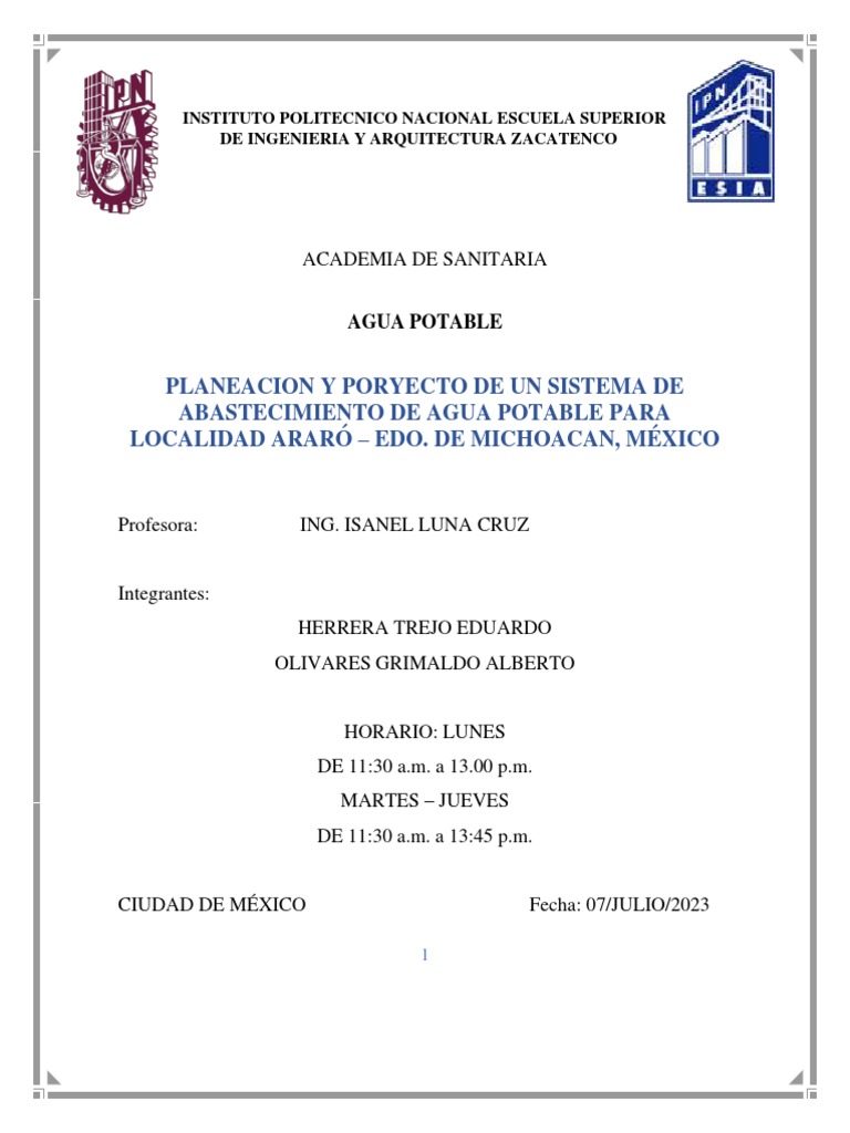Proyecto de Abastecimiento de Agua en Araró | PDF | Agricultura | Agua