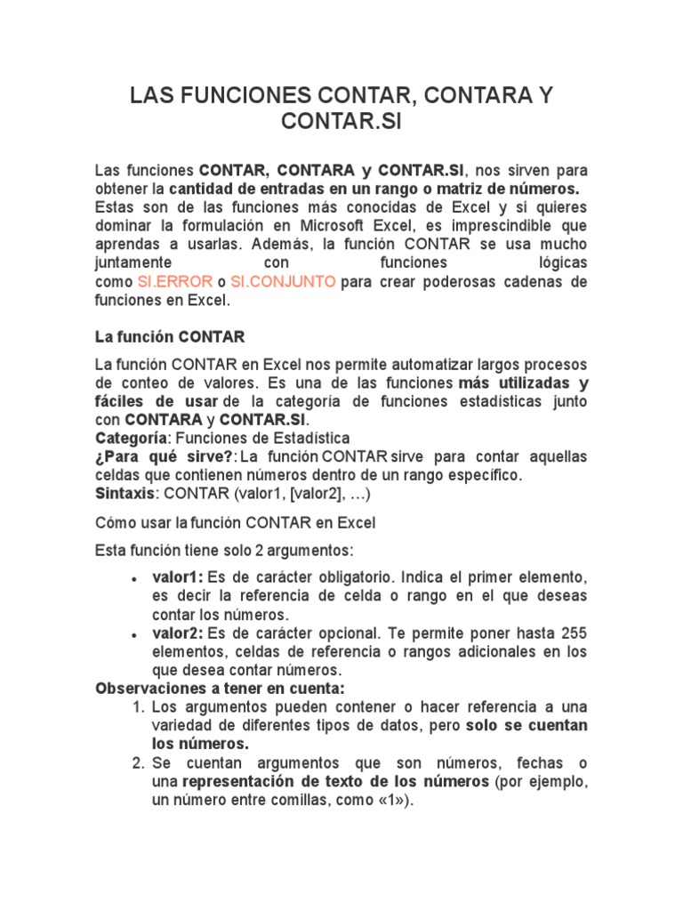 Tema 4 Funcion Contar | PDF | Microsoft Excel | Función (Matemáticas)