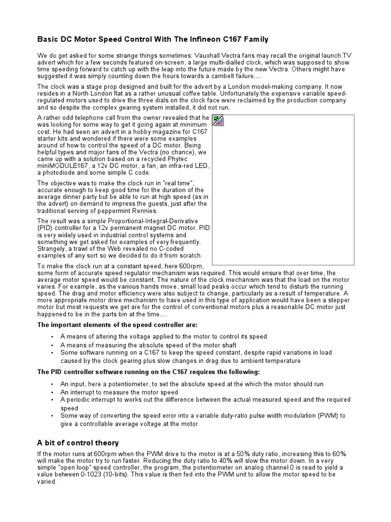 Permanent Magnet DC Motor Control - A Simple Pid (Proportional Integral ...
