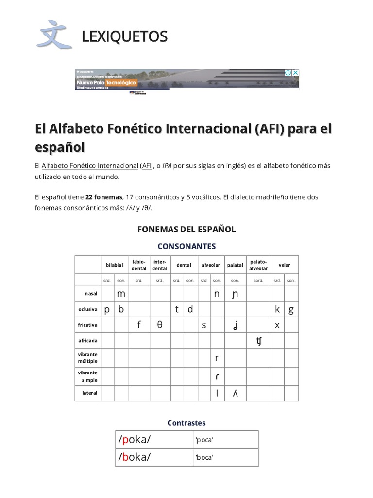 El Alfabeto Fonético Internacional (AFI) para El Español - Lexiquetos | PDF | Fonética | Lingüística