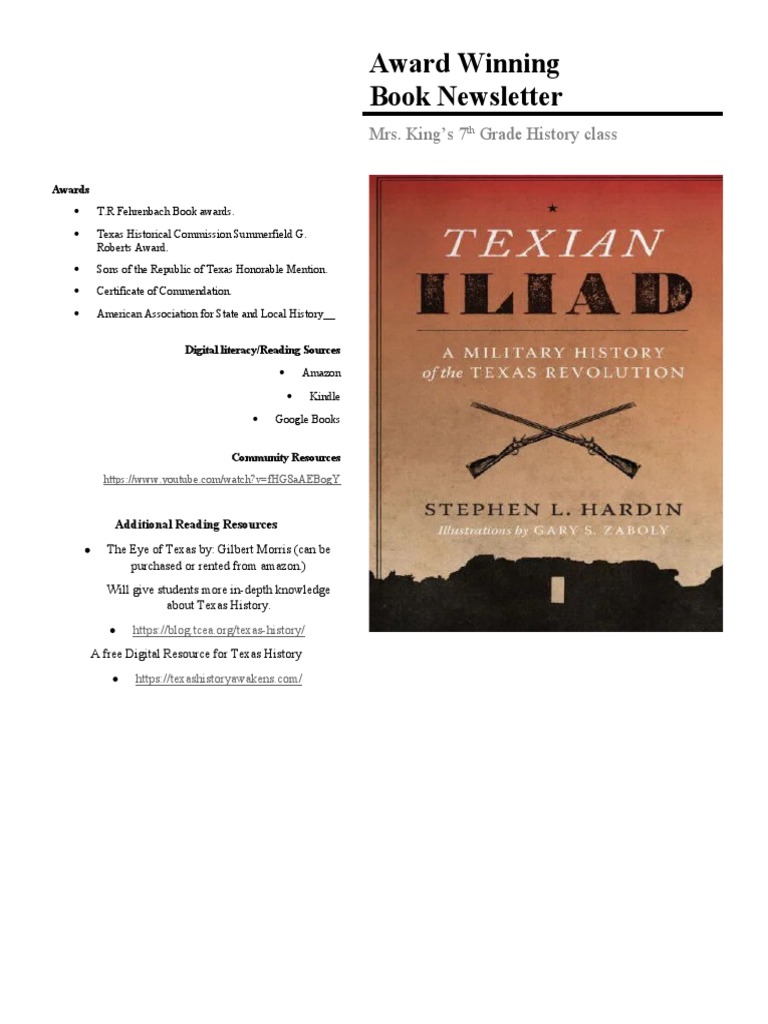 7th Grade Texas History Awards | PDF | Social Science