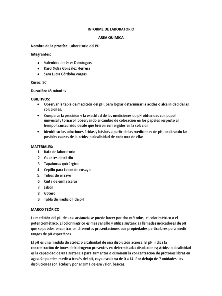 Informe de Laboratorio PH | PDF | Ph | Ácido