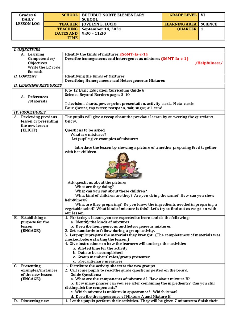 Grade 6 Mixtures Lesson Plan | PDF | Mixture | Chemistry