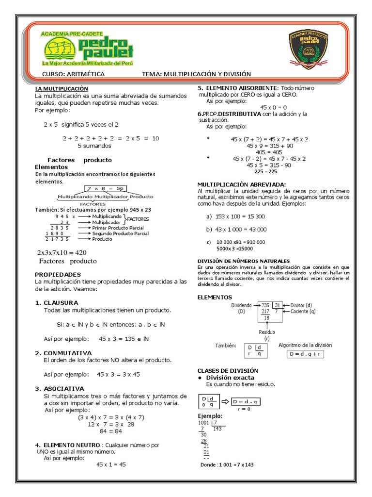 Aritm (Multiplicación y Divisiónen N) Formato | PDF | Multiplicación ...