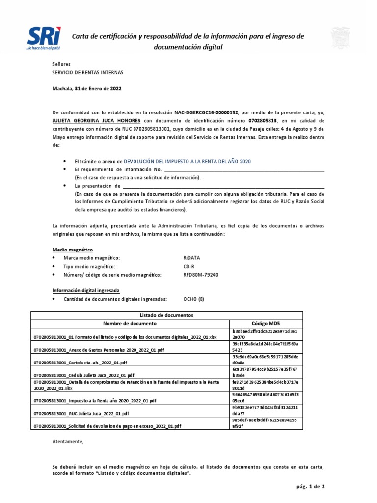 002 - Carta de Certificación y Responsabilidad de La Información para El Ingreso de ...