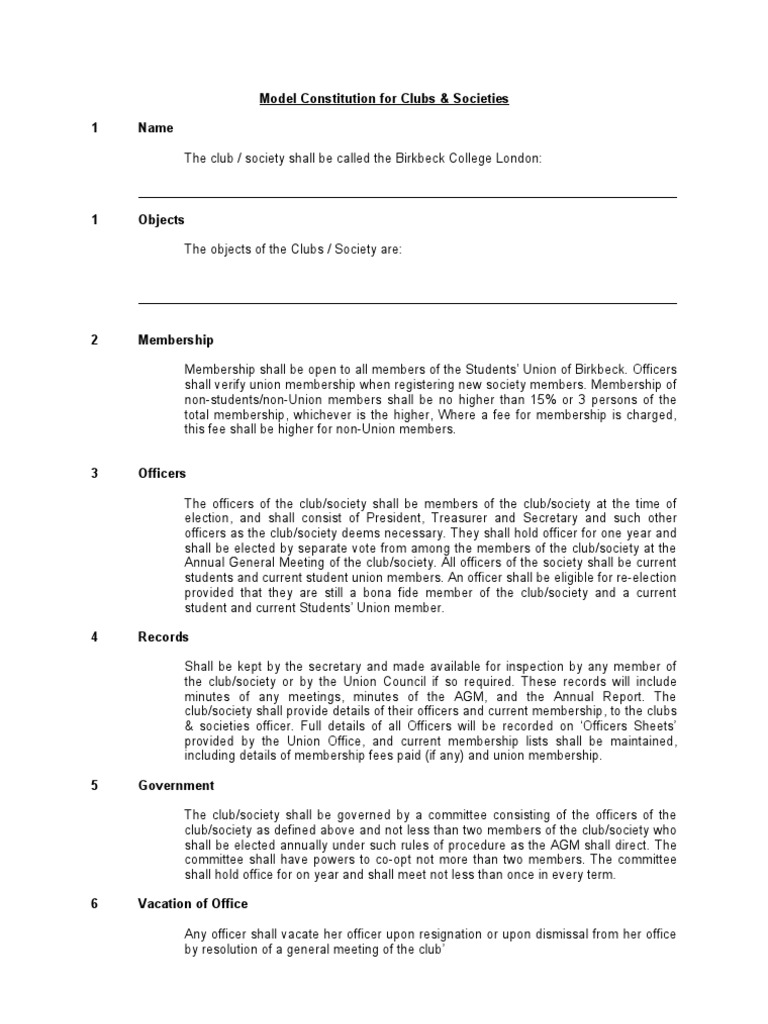 Birkbeck College Club Constitution Guide | PDF | Students' Union ...