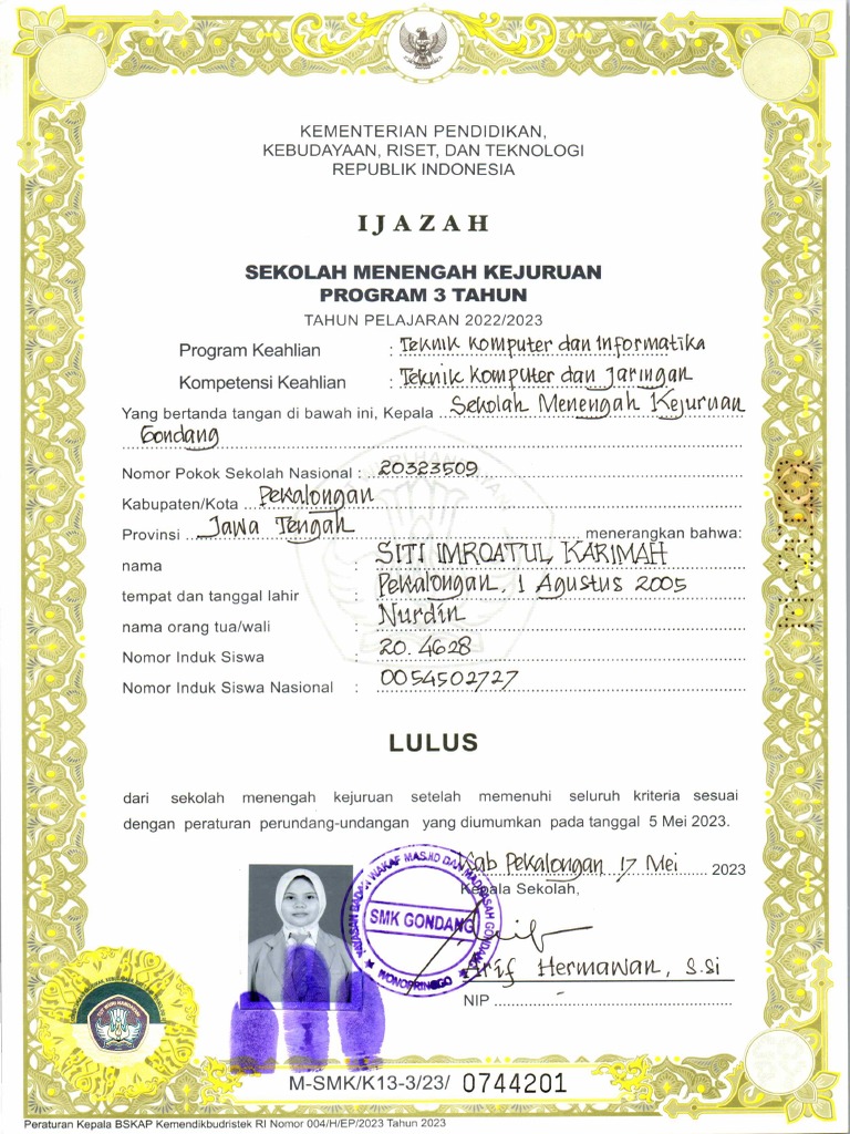 Scan - Ijazah - Siti Imroatul Karimah | PDF