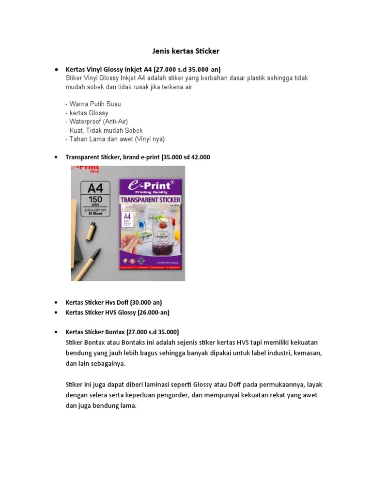 Jenis Kertas Sticker | PDF | Griya & Taman