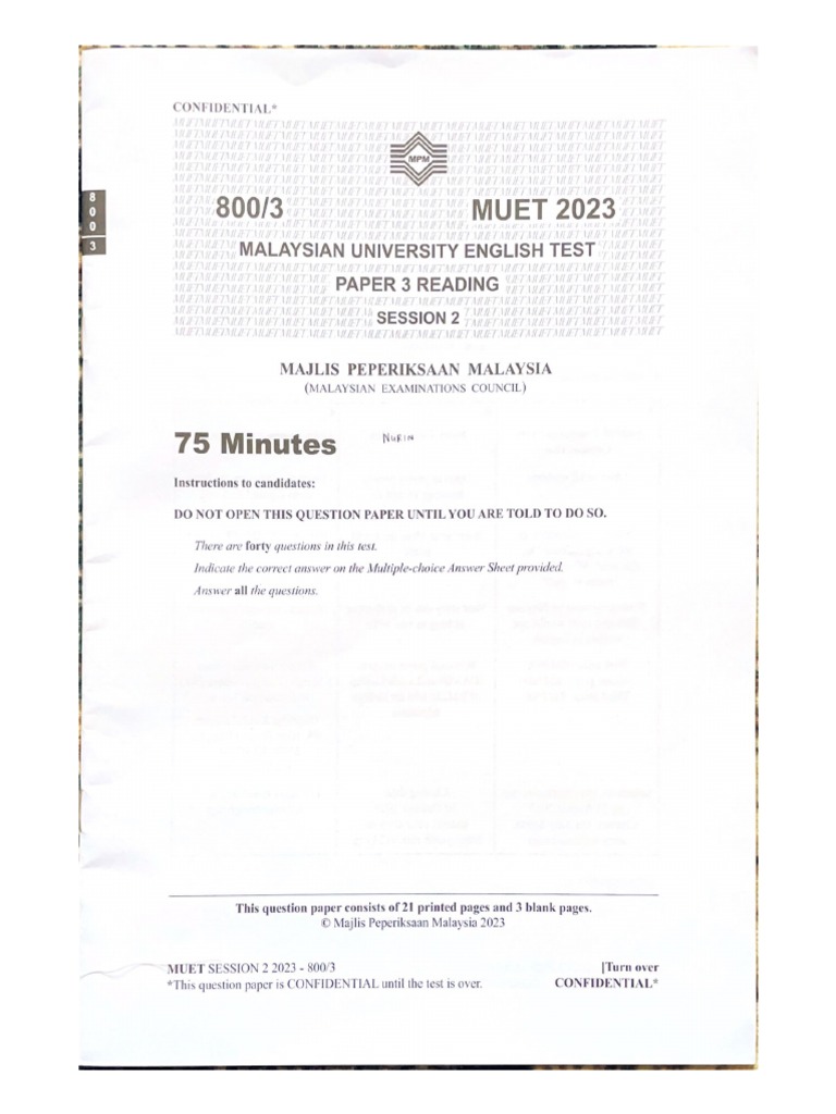 Reading Muet Session 2-2023 | PDF